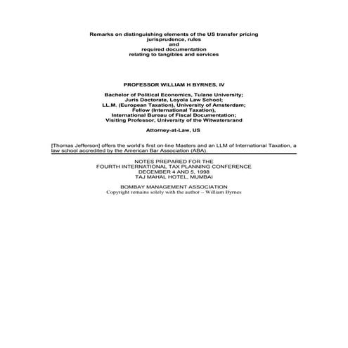 Transfer Pricing (India Lecture 1998) | DOC