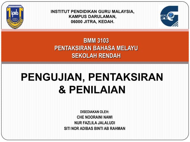 Definisi dan contoh pentaksiran, pentafsiran, penilaian, pengukuran dan ...