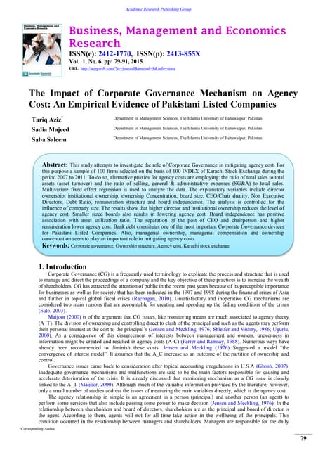 Impact of Corporate Governance on Organizational Performance | PDF