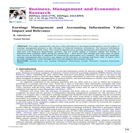 Earnings Management and Accounting Information Value: Impact and ...