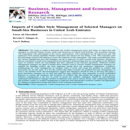 Impacts of Conflict Style Management of Selected Managers on Small-Size ...