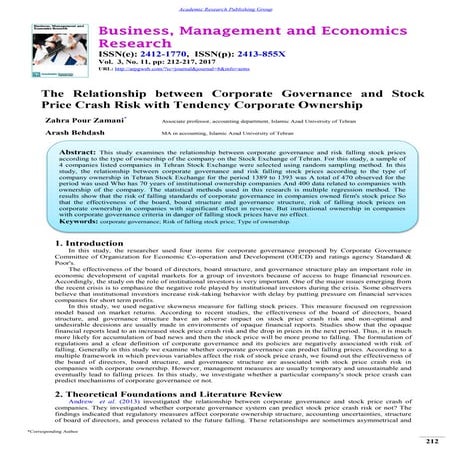 The Relationship between Corporate Governance and Stock Price Crash ...