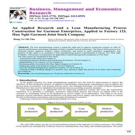 An Applied Research and a Lean Manufacturing Process Construction for Garment Enterprises ...
