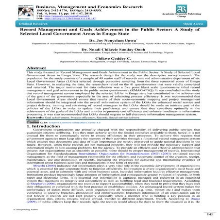 Record Management and Goals Achievement in the Public Sector: A Study ...