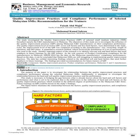 Quality Improvement Practices and Compliance Performance of Selected ...