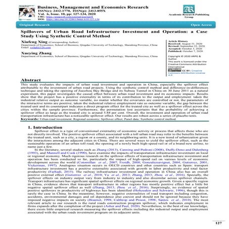 Spillovers of Urban Road Infrastructure Investment and Operation: a ...