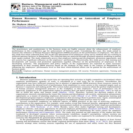 Human Resource Management Practices as an Antecedent of Employee ...