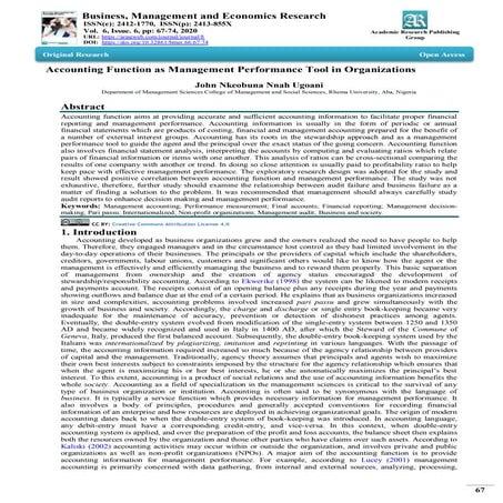 Accounting Function as Management Performance Tool in Organizations | PDF