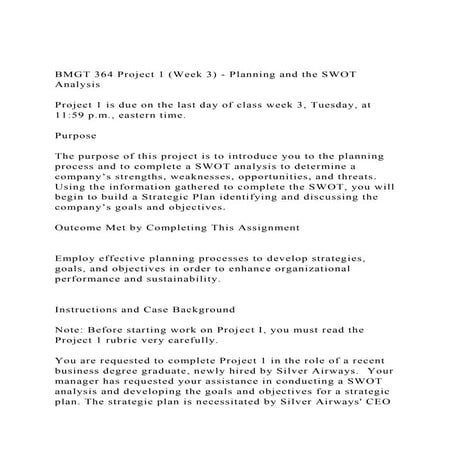 BMGT 364 Project 1 (Week 3) - Planning and the SWOT Analysis.docx