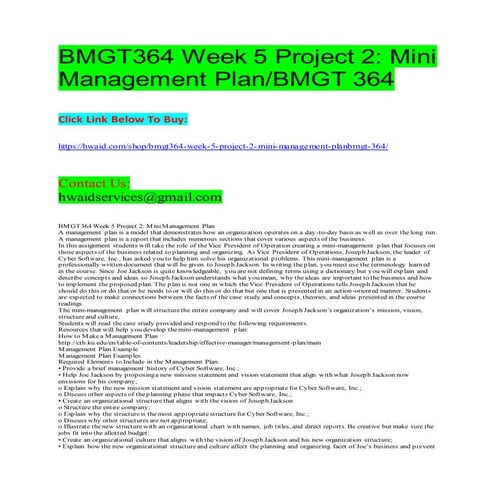 Bmgt364 week 5 project 2 mini management plan bmgt 364 | DOCX