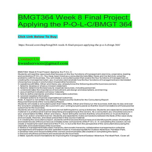 Bmgt364 week 8 final project applying the p o-l-c bmgt 364 | PDF