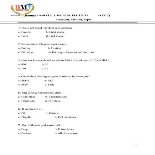 MCQ Medical lab technology | PDF
