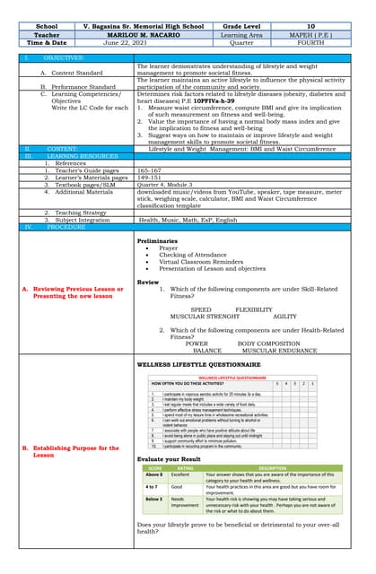 Q2 Grade 9 PE DLL Week 1.pdf | Education