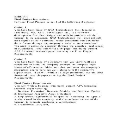 BMIS 570Final Project InstructionsFor your Final Project, sele | DOCX