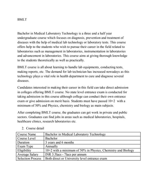 Internship and Practical Training in the DMLT Program | PPT