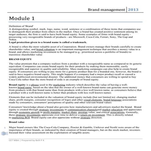 Brand Management - Module 1 Notes | DOCX
