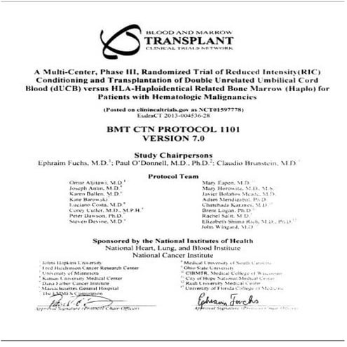 Bmt ctn protocol 1101, double cord vs Haploidentical HCT | PDF