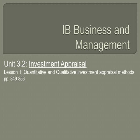 Bm Unit 3.2 Investment Appraisal | PPTX