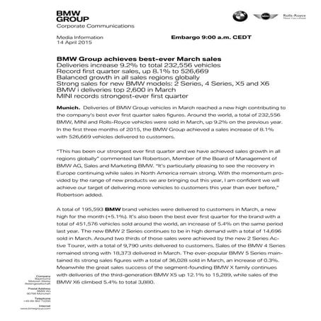 BMW 2016 Global Sales Report | PDF