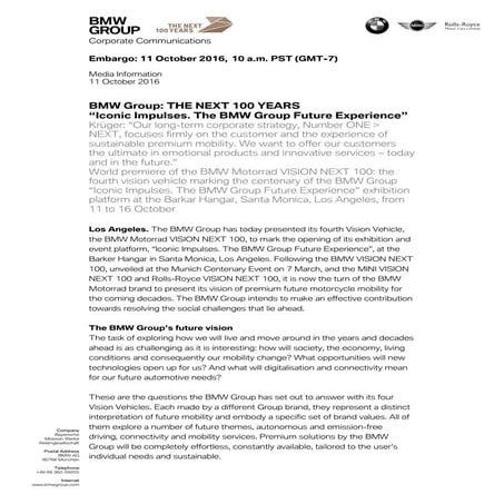 BMW Vision 100 Motorcycle - Press Release | PDF