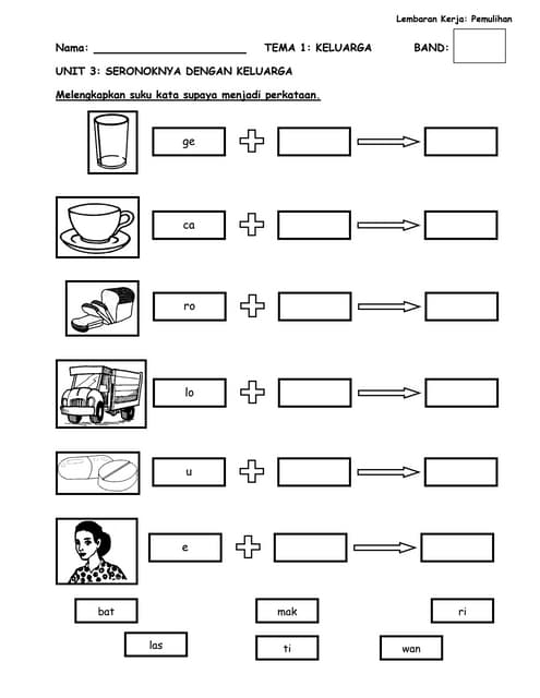 Bm worksheet (tema1 unit1&unit2 pemulihan) | PDF