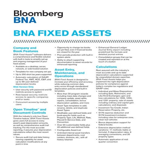 BNA Fixed Assets software from the experts at Bloomberg BNA: Features | PDF