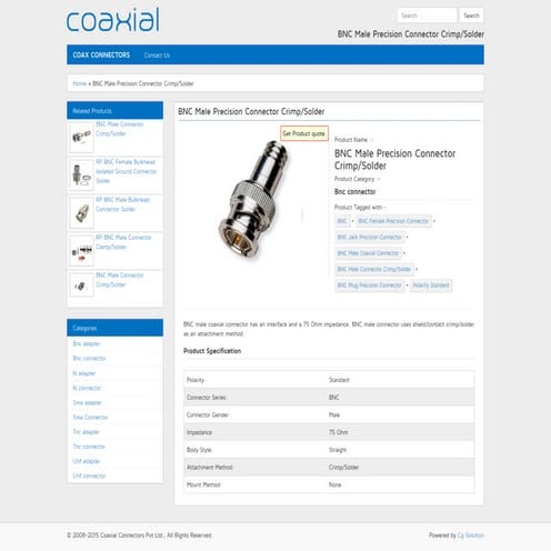 Bnc male precision connector crimpsolder | PDF