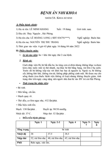 BỆNH ÁN NHI KHOA | PDF