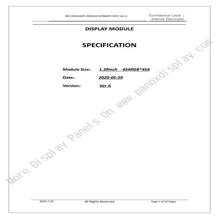 1.39 inch Round OLED 454X454 SPI/MIPI | PDF