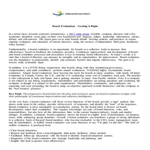 Board Evaluation - Getting it Right | DOCX