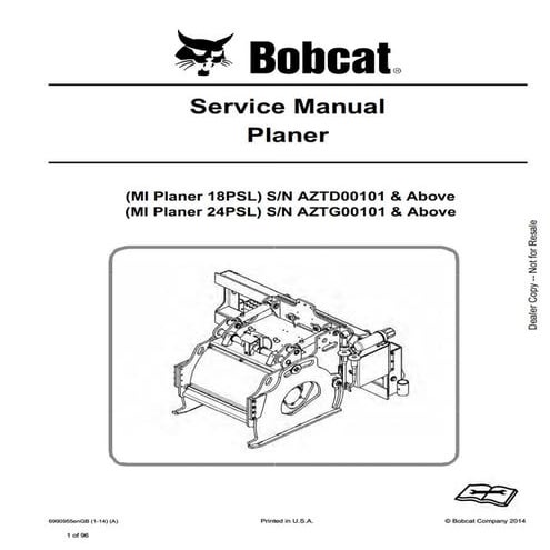 Bobcat 24PSL Planer Service Repair Manual SN AZTG00101 And Above.pdf