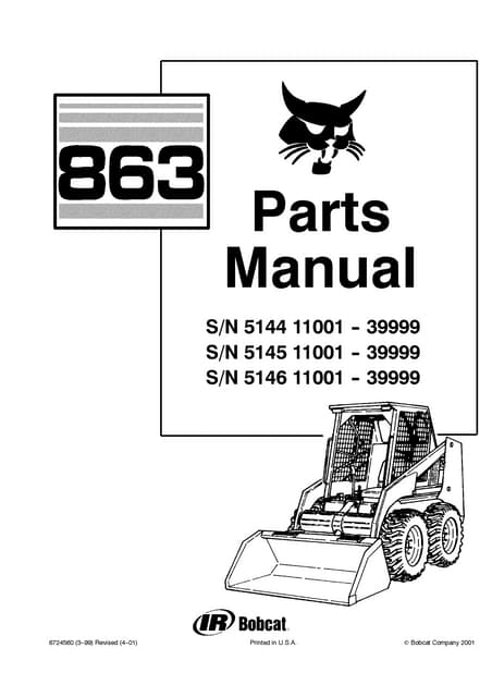 Bobcat 753 skid steer loader parts catalogue manual (sn 516211001 ...