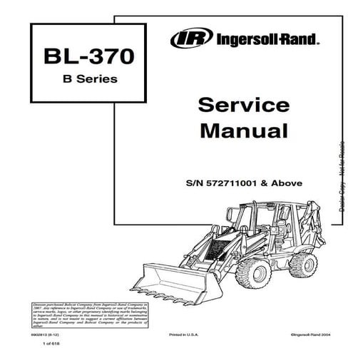 Bobcat BL370 Loader Backhoe Service Repair Manual SN 572711001 AND ...