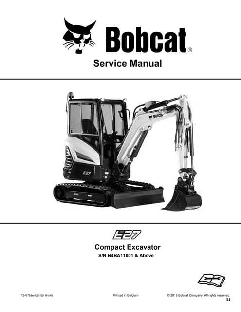 Bobcat E20 Compact Excavator Service Repair Manual (S/N AWRH11001 and ...