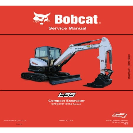 Bobcat E20 Compact Excavator Service Repair Manual (S/N AWRH11001 and ...