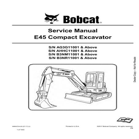 Bobcat E45 Compact Excavator Service Repair Manual (SN AHHC11001 and ...