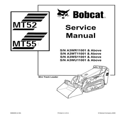 Bobcat mt55 compact track loader service repair manual sn a3 ws11001 ...