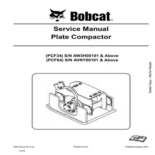 Bobcat PCF64 Plate Compactor Service Repair Manual SN AVNY00101 And ...