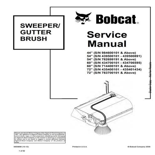 Bobcat Sweeper Gutter Brush Service Repair Manual 60’’ SN 434700101 ...