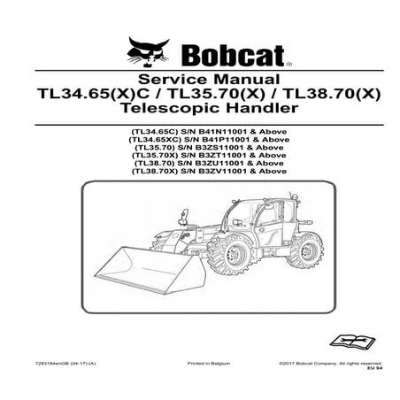 Bobcat tl38.70 x telescopic handler service repair manual sn b3zv11001 ...