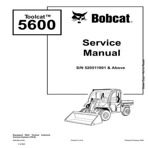 Bobcat Toolcat 5600 Utility Work Machine Service Repair Manual SN 520511001 AND Above.pdf