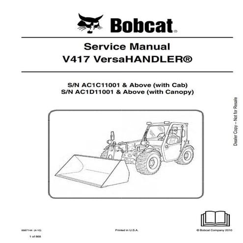 Bobcat V417 VersaHANDLER Telescopic Forklift Service Repair Manual SN ...