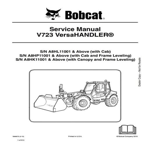 Bobcat V723 VersaHANDLER Telescopic Forklift Service Repair Manual SN ...