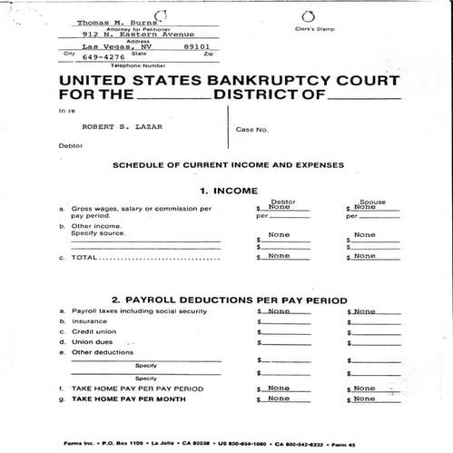 Bob Lazar - Bankruptcy Documents (July 11, 1986 - Feb 25, 1987) | PDF