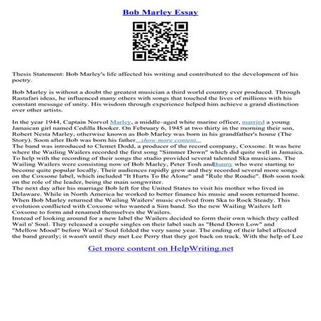 Bob Marley Biography Essay | PDF