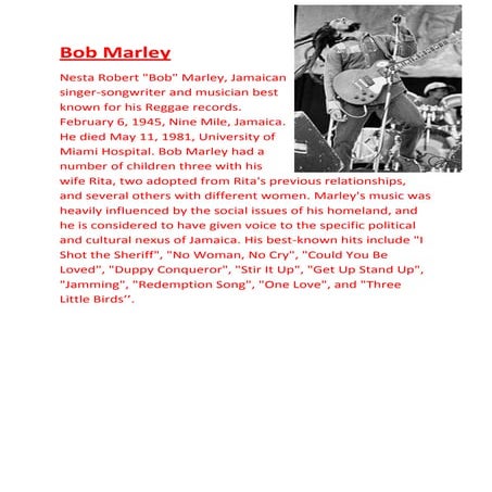 Bob marley fact file | DOCX