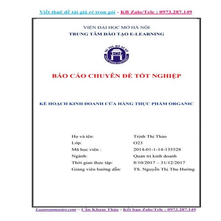 Báo Cáo Chuyên Đề Kế Hoạch Kinh Doanh Cửa Hàng Thực Phẩm Organic.doc