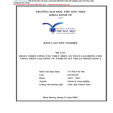 Báo cáo tốt nghiệp Hoàn thiện công tác thực hiện an toàn lao động cho công nhân tại công ty TNHH ...