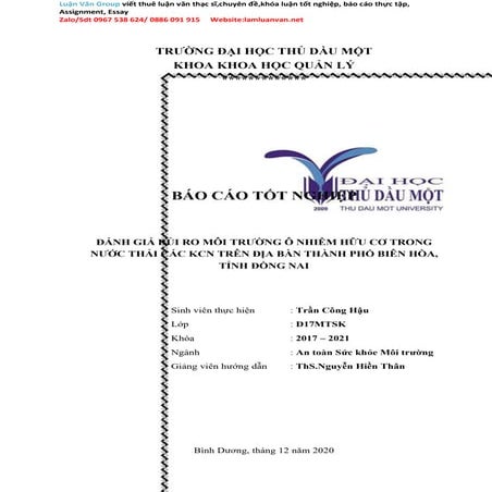 Báo cáo tốt nghiệp Đánh giá rủi ro môi trường ô nhiễm hữu cơ trong nước thải các KCN trên địa ...