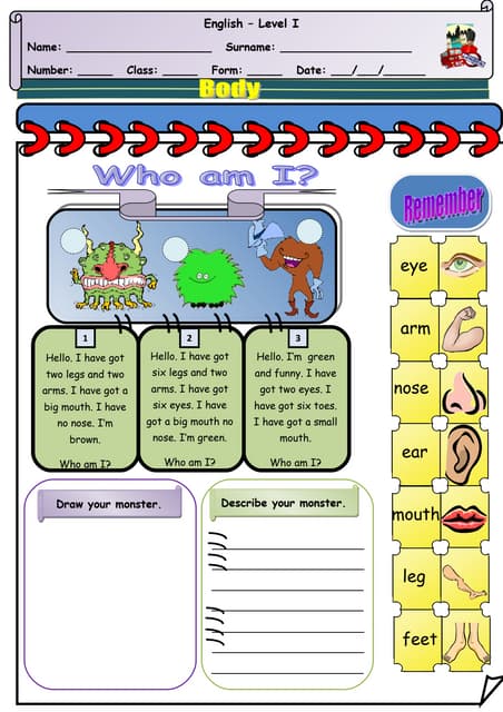 Body parts kindergarten open class or topic | PPT